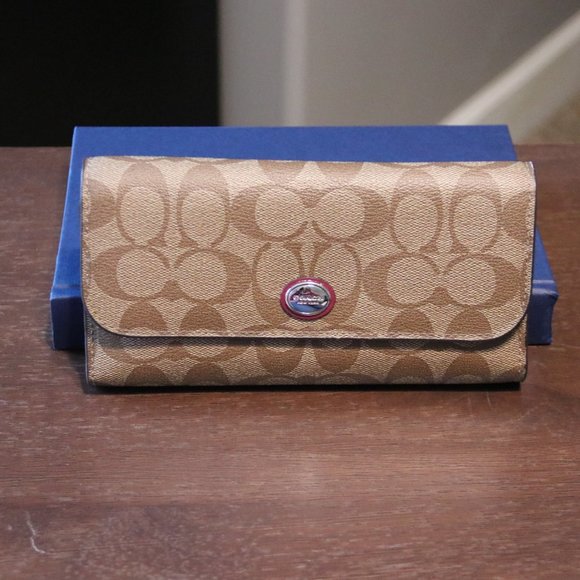 Coach | Bags | Coach Signature Leather Wallet With Purple Trim | Poshmark
